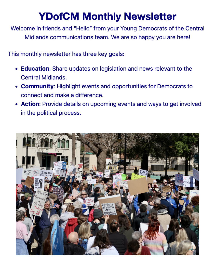 March 2025 Newsletter – Young Democrats of the Central Midlands